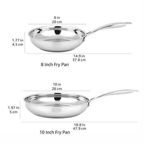 Amazon Basics 2-Piece Oven Safe, Riveted Handle Frying Pan - Silver, 8-Inch & 10-Inch