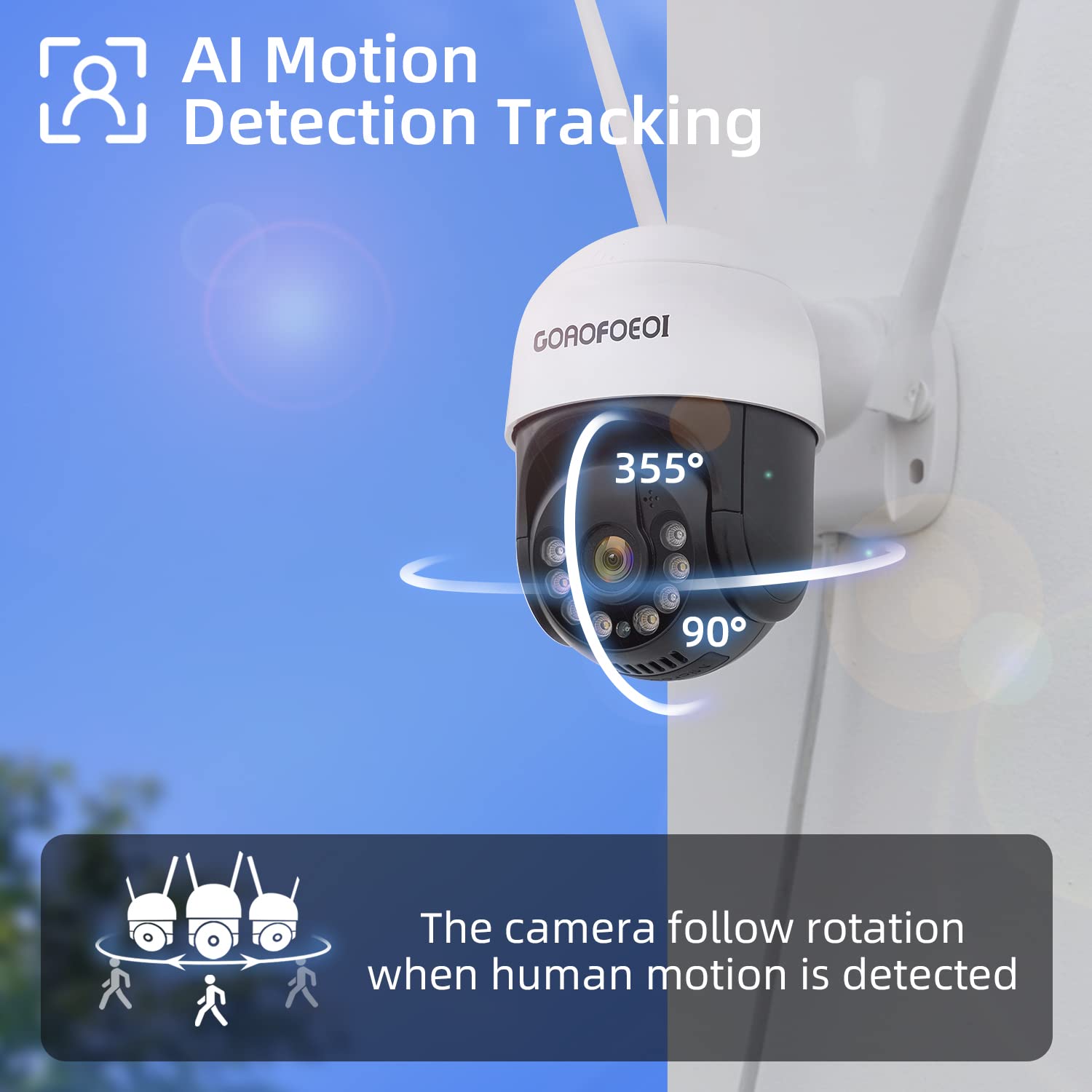 3MP Security Cameras Wireless Outdoor 2 Pack, 2K WiFi Surveillance Camera with 360°View, Follow Ratation, AI Detection,Two Way Audio, IP 65, Color Night Vision, SD Card &Cloud Storage, 24/7 Recording