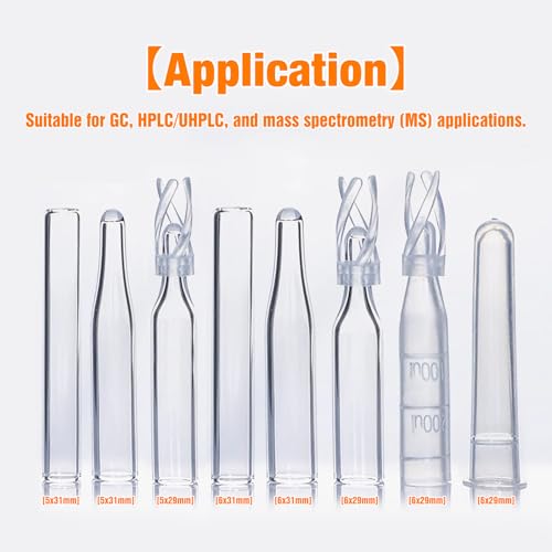 PEKYBIO Vial Insert, 6x31 mm Clear Glass Insert Conical Base, Volume 300 ul, Pack of 100