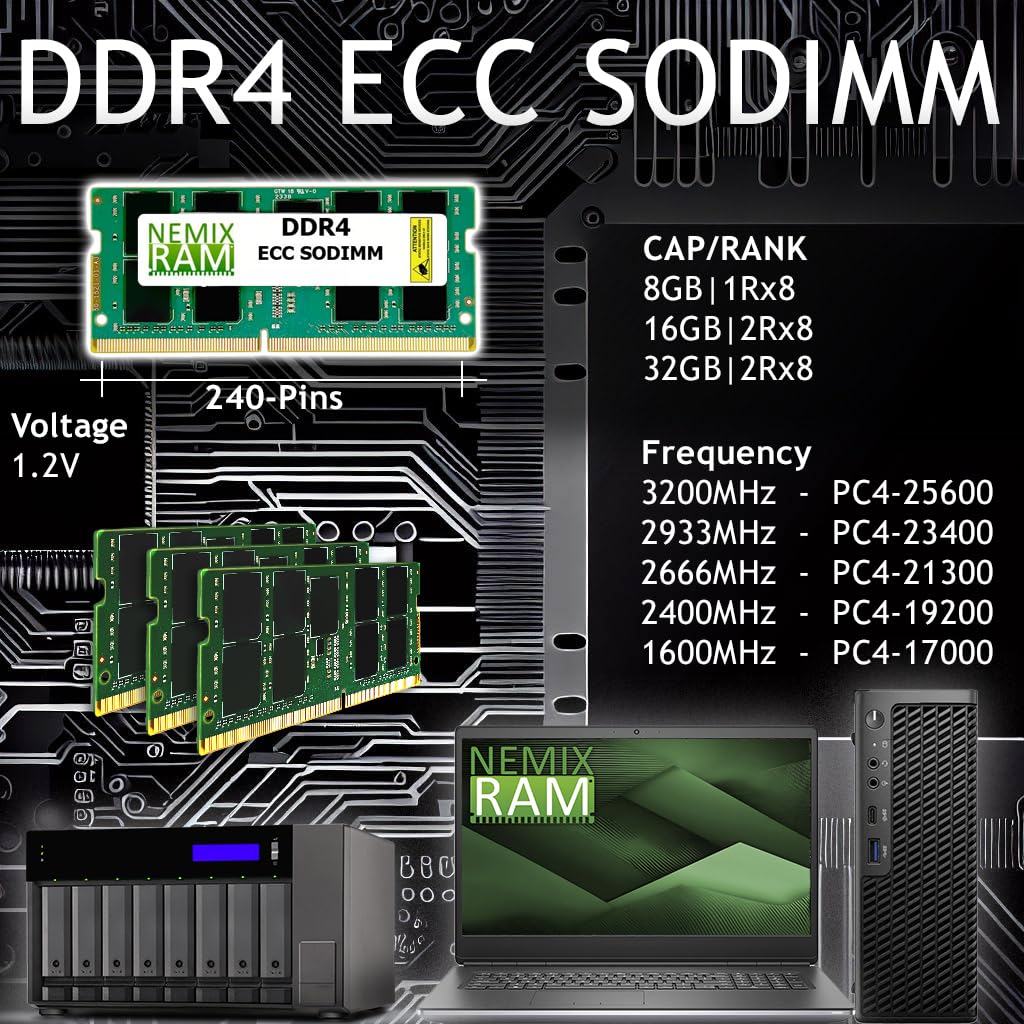 NEMIX RAM 32GB (1X32GB) DDR4 2666MHZ PC4-21300 2Rx8 1.2V CL19 260-PIN ECC SODIMM Compatible with Samsung M474A4G43MB1-CTD ECC Unbuffered Memory