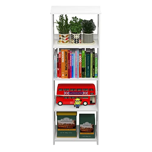 Rerii Bookcase, 5 Tier Small Bookshelf Kids Open Shelves, Standing Book Storage Case Shelf Display Rack Table for Bathroom Living Room Bedroom Office, White
