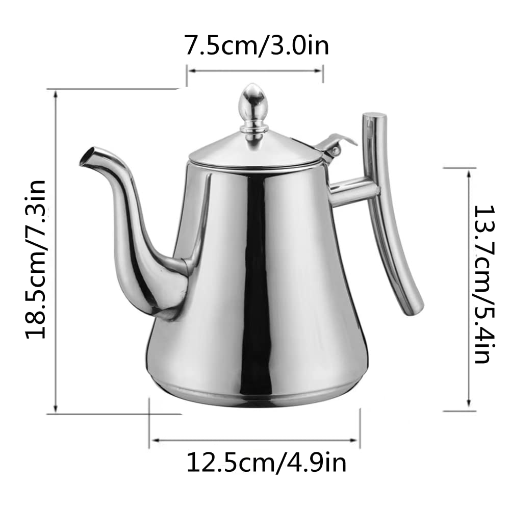 50oz/ 1500ml Stainless Steel Teapot, JYJFGSFA Metal Tea Kettle with Removable Infuser, Oil Can with Filter Coffee Server Table Serving Pot for Home, Restaurant, Outdoor, Dishwasher Safe(Silver)