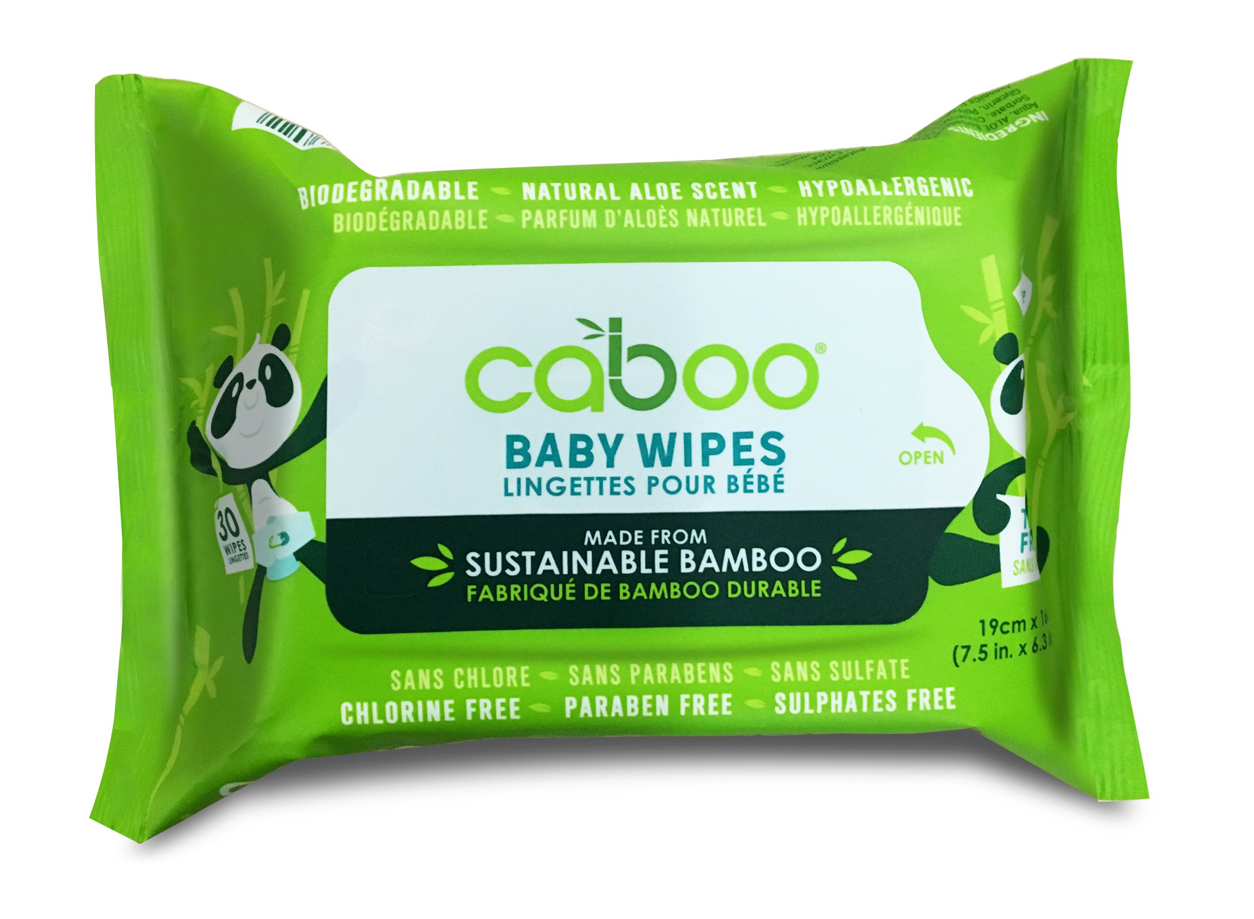 Caboo Tree Free Bamboo Baby Wipes, Eco Friendly Naturally Derived for Sensitive Skin, Resealable Peel Tab Travel Pack, Unscented, 30 Count