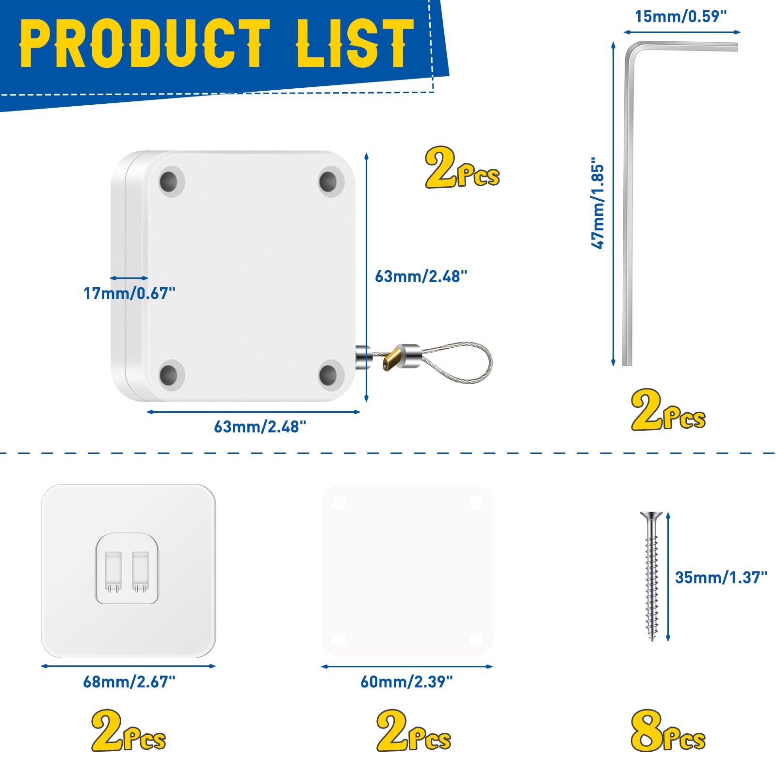 2 Pcs Punch-Free Automatic Sensor Door Closer, 1200g Multifunctional Sliding Screen Automatic Door Closer with Steel Drawstring, Storm Closer Door for Internal, Home Residential, Bathroom, Bedroom