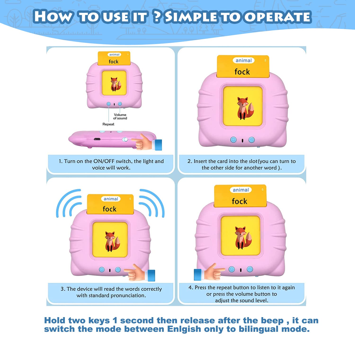 384 High Volume Version Talking Flash Cards Learning Toys for Toddlers 1 2 3 4 5 6Years Old, 192 Sheets 384 Words Toddler Flash Cards, Speech Therapy Toys,Audible Preschool Learning Language Toy(Pink)