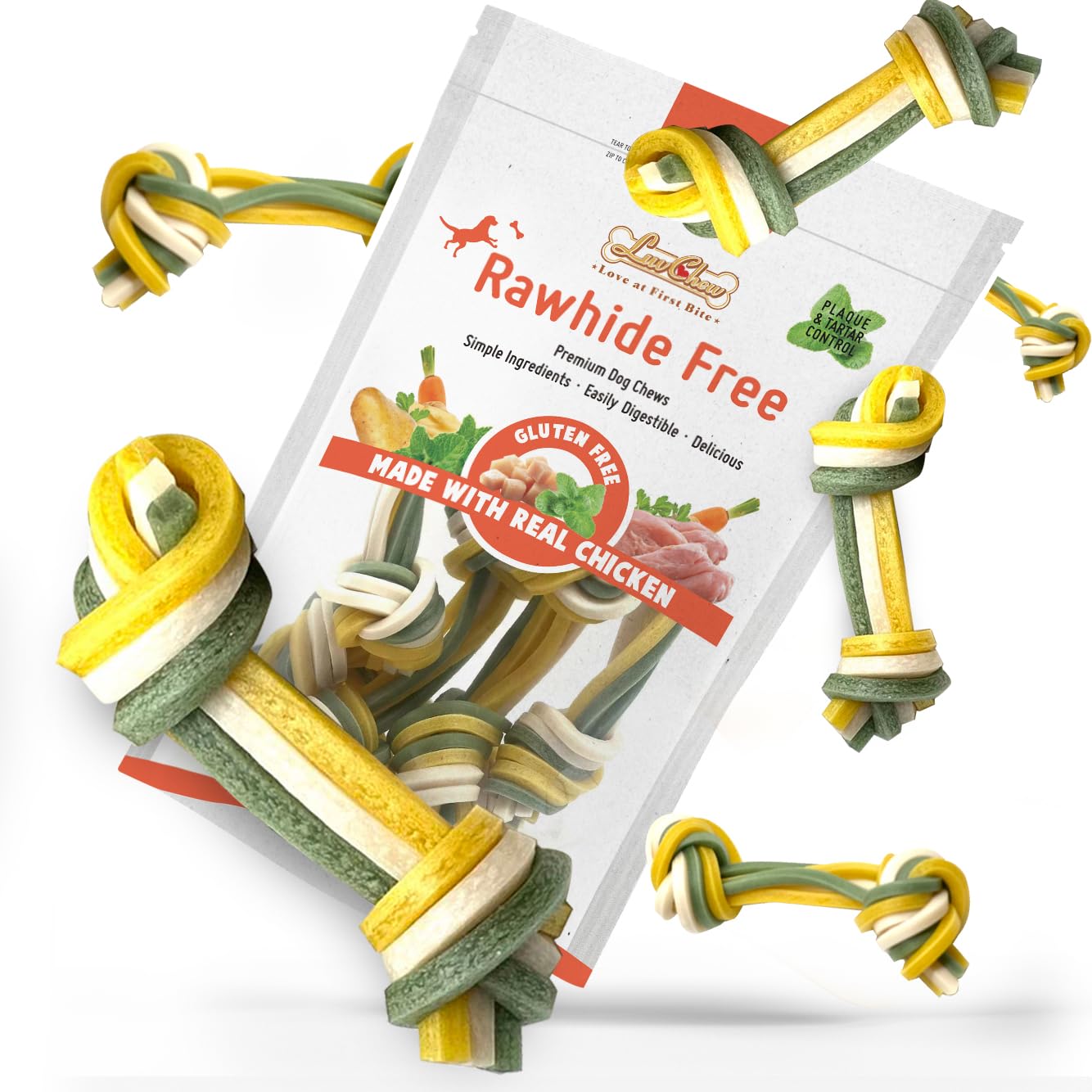 LuvChew Rawhide Free Triple Dental Floss Treats Medium 5pcs/Bag