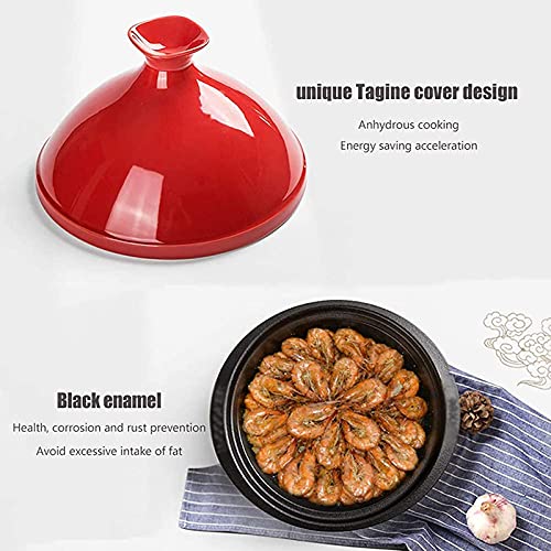 30cm Moroccan Tagine, with Lid, Non-Stick Enameled Cast Iron Soup Pot, for Different Cooking Styles - Cooking Healthy Food,Red
