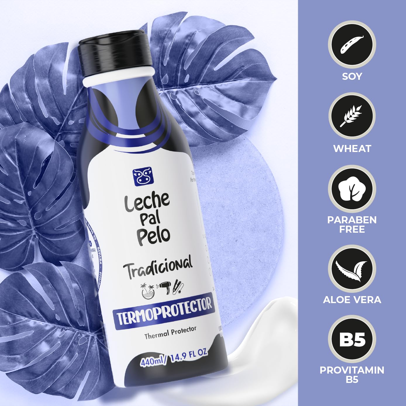 Leche Pal Pelo Hair Thermal Protectant Leave-in-Treatment with Natural Soy, Wheat and Aloe Vera, 14.9 oz.