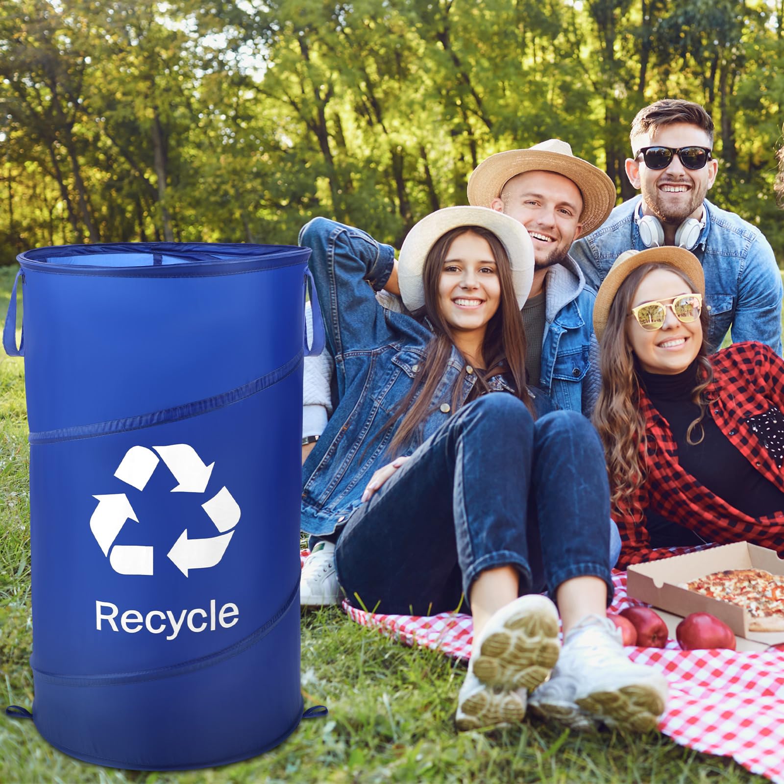 Umigy 2 Pcs 33 Gallon Pop up Trash and Recycling Container Collapsible Trash Can Camping Trash Can Travel Garbage Container Collapsible Trash Bin for Outdoor Indoor Yard Camping Party