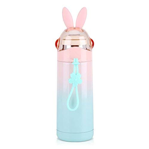 Fdit 350ML Cute Rabbit Cartoon Kids Vacuum Insulated Mug Stainless Steel Hot Water Bottle Travel Mug(Pink + Green)