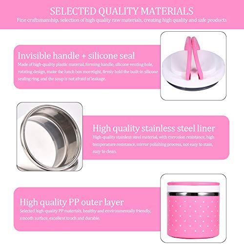 Insulated Lunch Box, 600ml Thermal Thermos Lunch Box Insulation Hot Food Container, Stainless Steel, Storage Lunch, Container, Canteen, Double Walled, Portable Food Bowl (Pink)