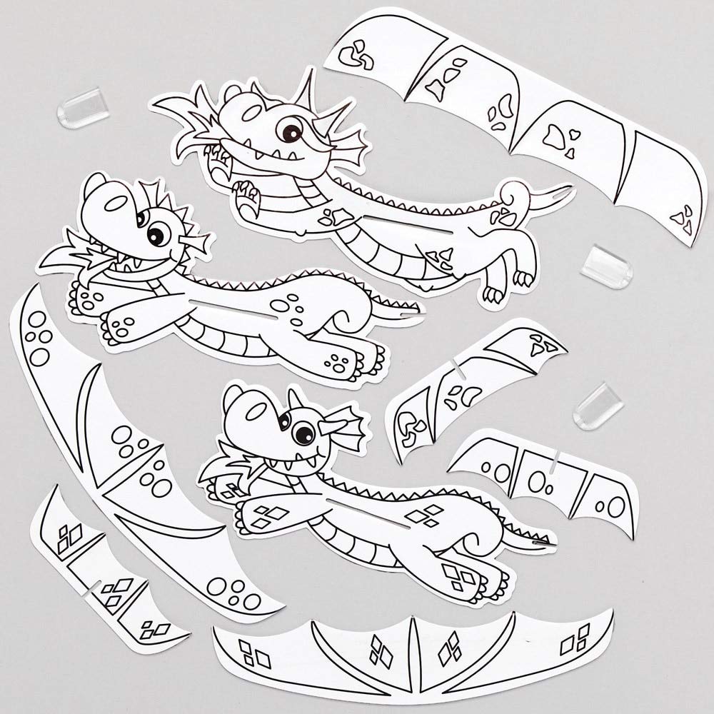 Baker Ross AX108 Dragon Color in Gliders - Pack of 10, for Kids Arts and Crafts Projects