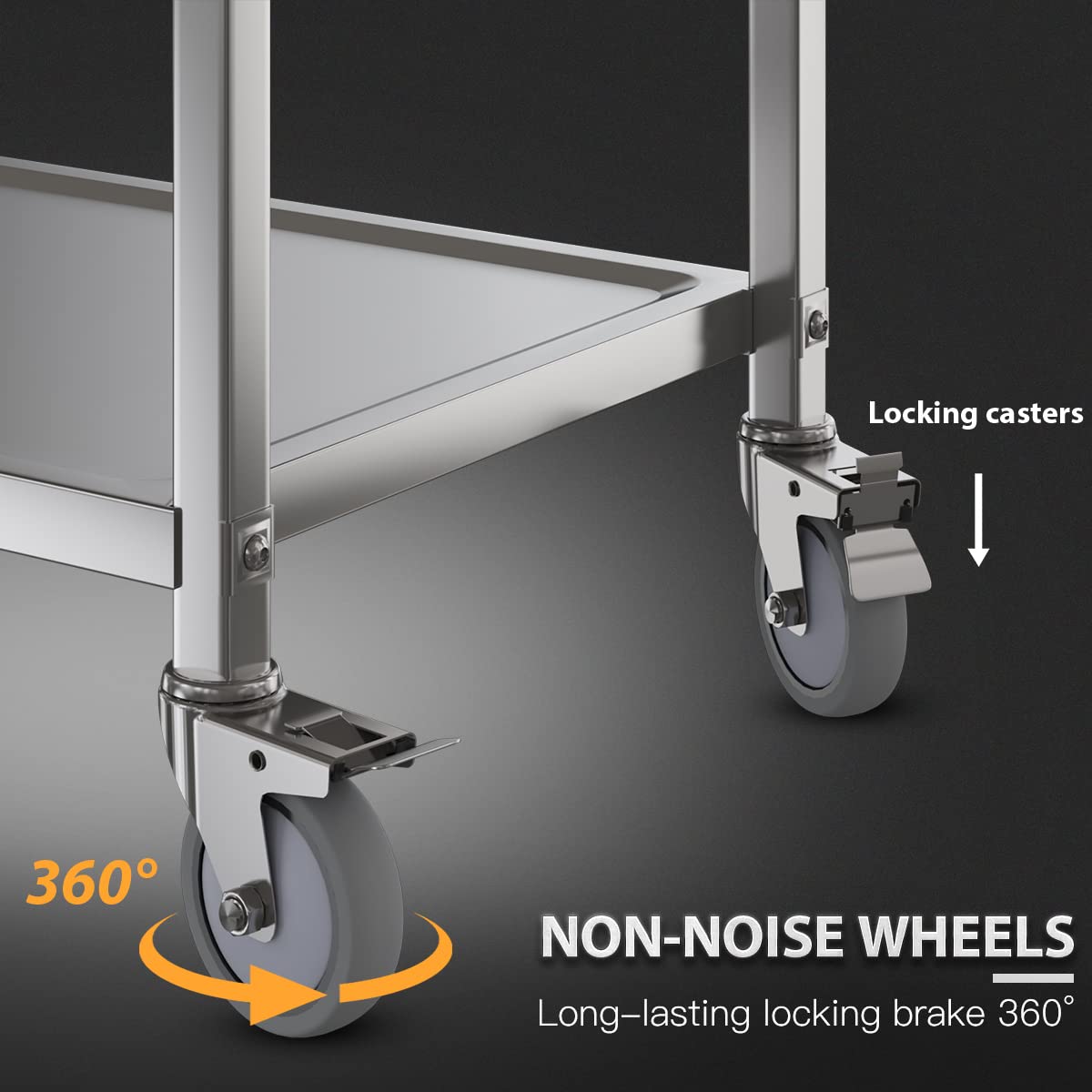Amarite 3 Shelf Stainless Steel cart,400 lbs,1MM Thick,Serving cart with Wheels, Household, Service Trolley,360°Rotation Storage Shelf with Locking Wheels 29.5 * 15.7 * 37.4'' L*W*H S.