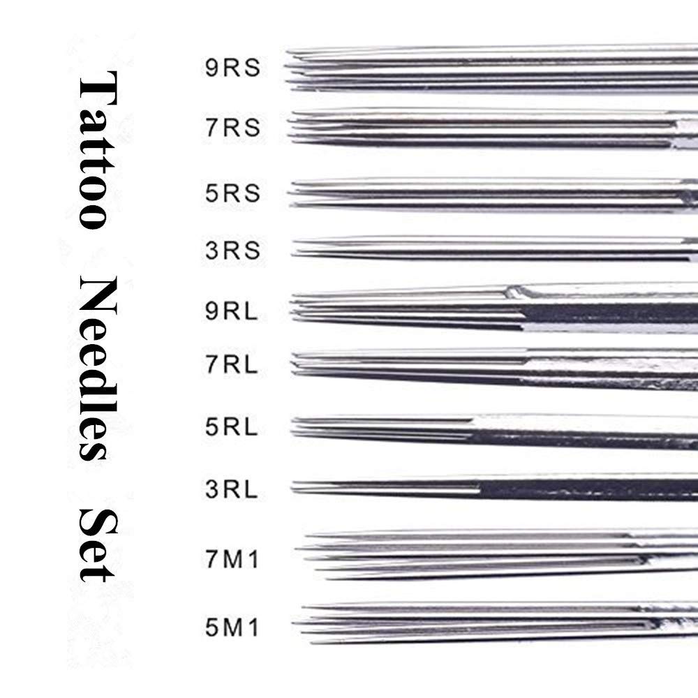 Tattoo Needles Set - Autdor 50PCS Mixed Tattoo Needles 3RL,5RL,7RL,9RL,3RS,5RS,7RS,9RS,5M1,7M1 Disposable Sterile Tattoo Gun Needles Assorted Liners,Shaders and Magnum (Mixed-RL/RS/M1-50pcs)