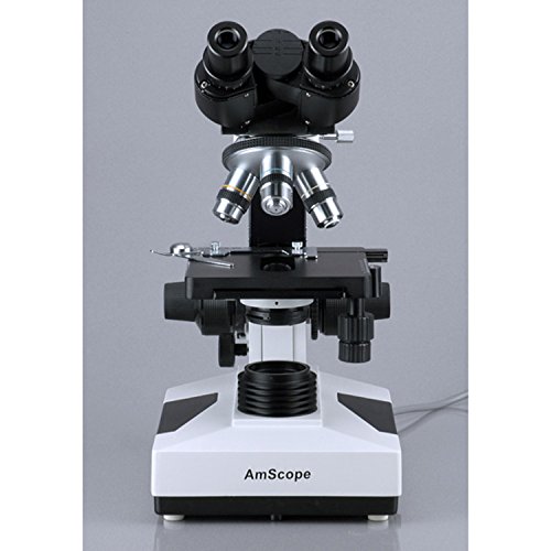 AmScope B490 Compound Binocular Microscope, WF10x Eyepieces, 40X-1000X Magnification, Brightfield, Halogen Illumination, Abbe Condenser, Double-Layer Mechanical Stage, Sliding Head, High-Resolution Optics, Anti-Mold