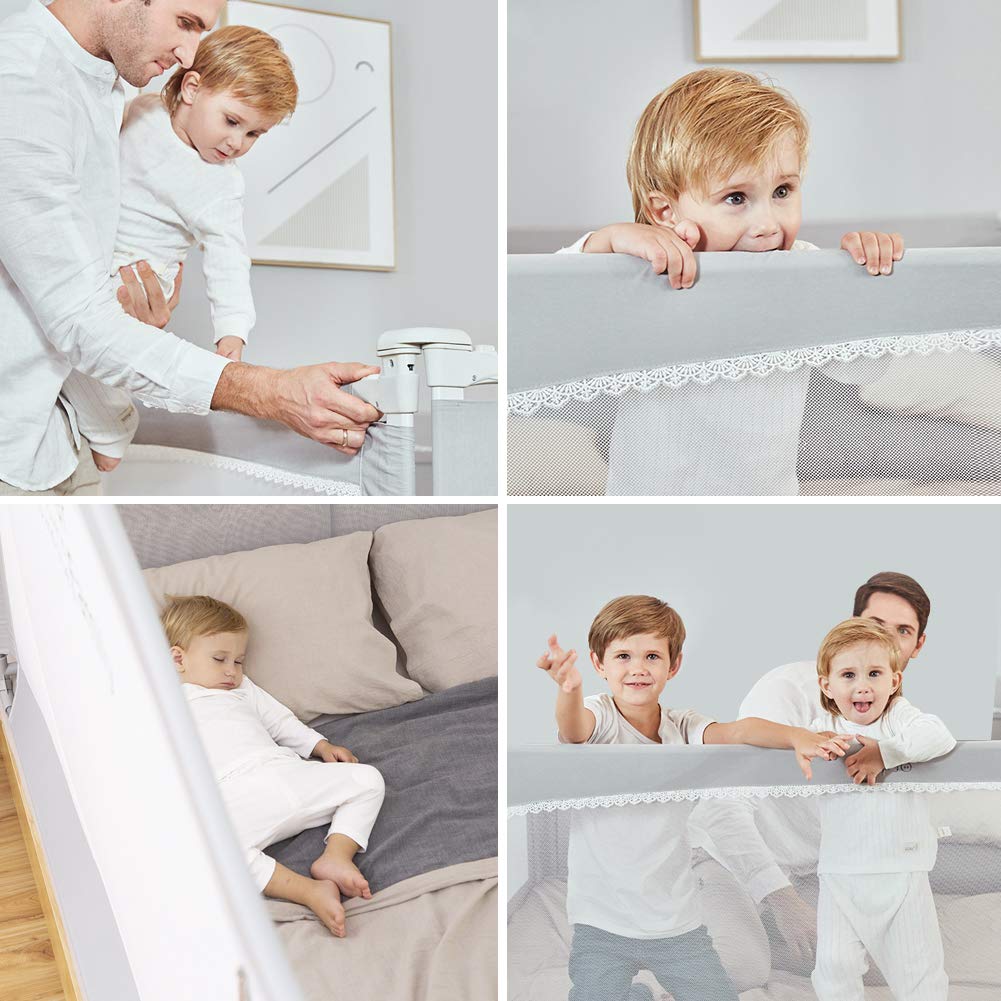 MAYbabe Bed Rail. Baby Bed Rail. Extra Long and Tall Kids Bed Rail Guard -Bed Guard Rails for King&Queen 80 inches Long(Gray-1 Pack)