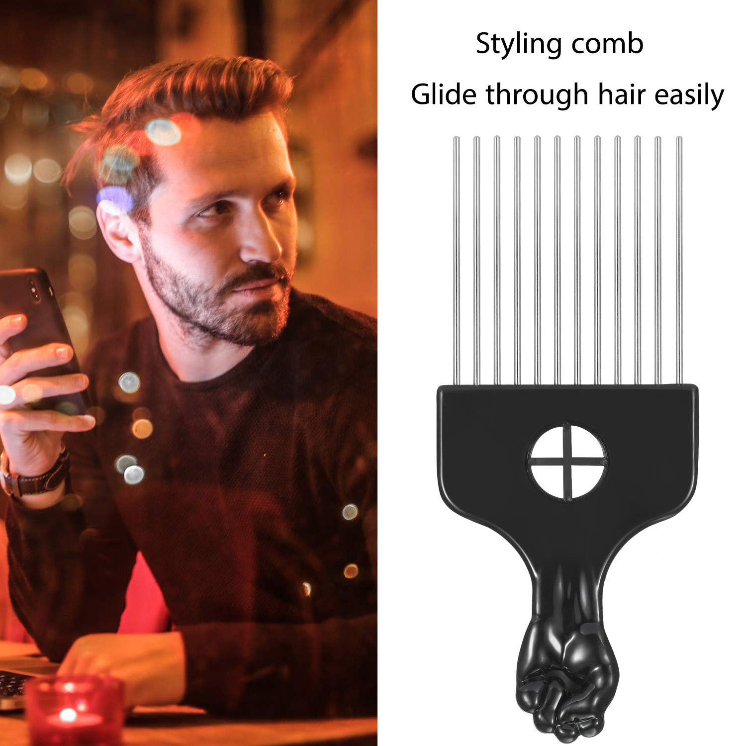 3 Packs Metal Hair Picks Afro Pick Comb Wig Braid Hair Detangle Styling Comb Lift Pick Comb Tool for Women, Men Curly Hair Styling