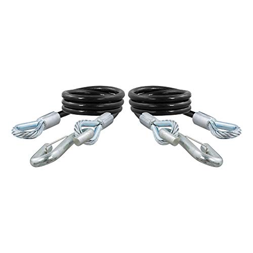 CURT 80176 44-Inch Vinyl-Coated Trailer Safety Cables, 17/32-In Snap Hooks, 7,500 lbs Break Strength, Pack of 2 , Black