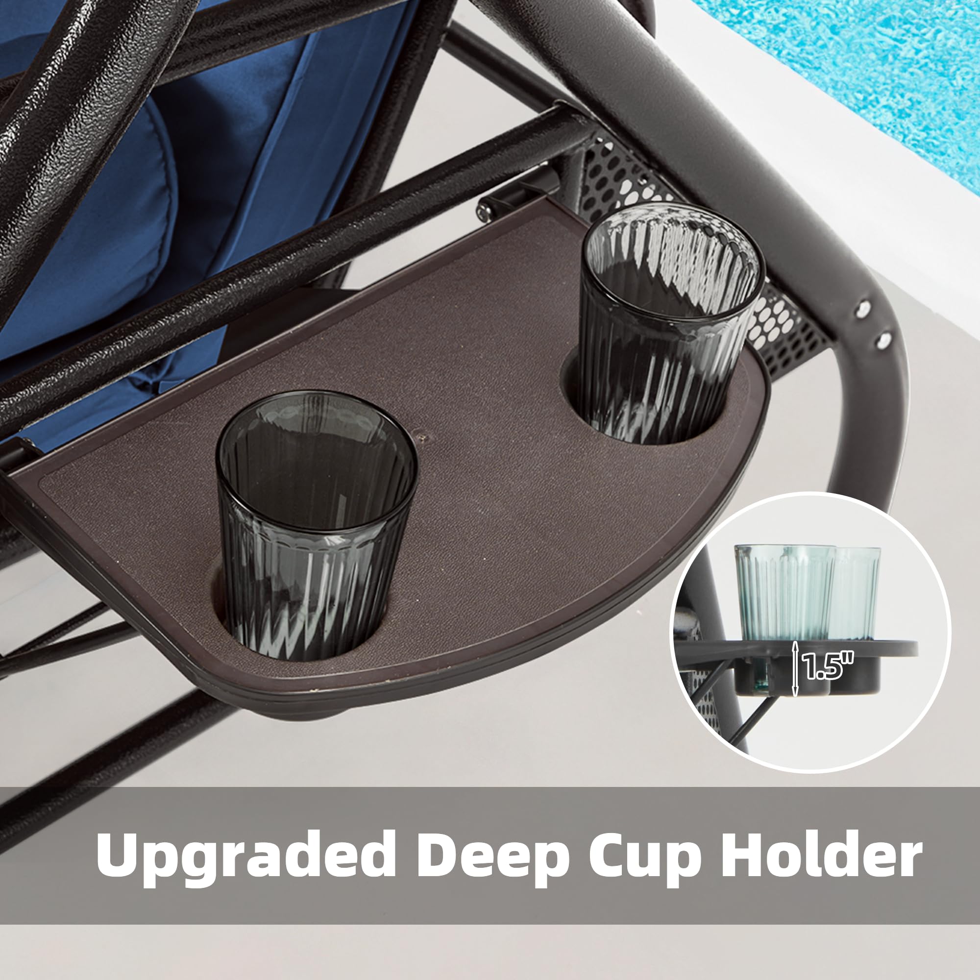 HOMREST 3 Seat Outdoor Porch Swing with Adjustable Canopy, Convertible Patio Swing Bed with Stand, Patio Glider Swing with Upgraded Cup Holder, Thicken Cushions & Pillow for Backyard (Blue)