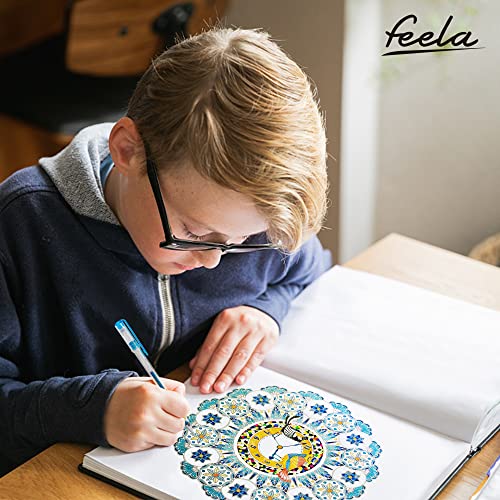 feela 200 Pack Glitter Gel Pens Set 100 Gel Pen plus 100 Refills for Adult Coloring Books Drawing Art Markers