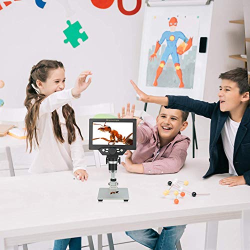 Koolertron 7" LCD Digital Microscope with 32G TF Card,12MP 1-1200X Magnification Handheld USB Microscope Camera,8 LED Light,Rechargeable Battery Microscope for Coins/Plant/Insect/Rock/PCB Soldering