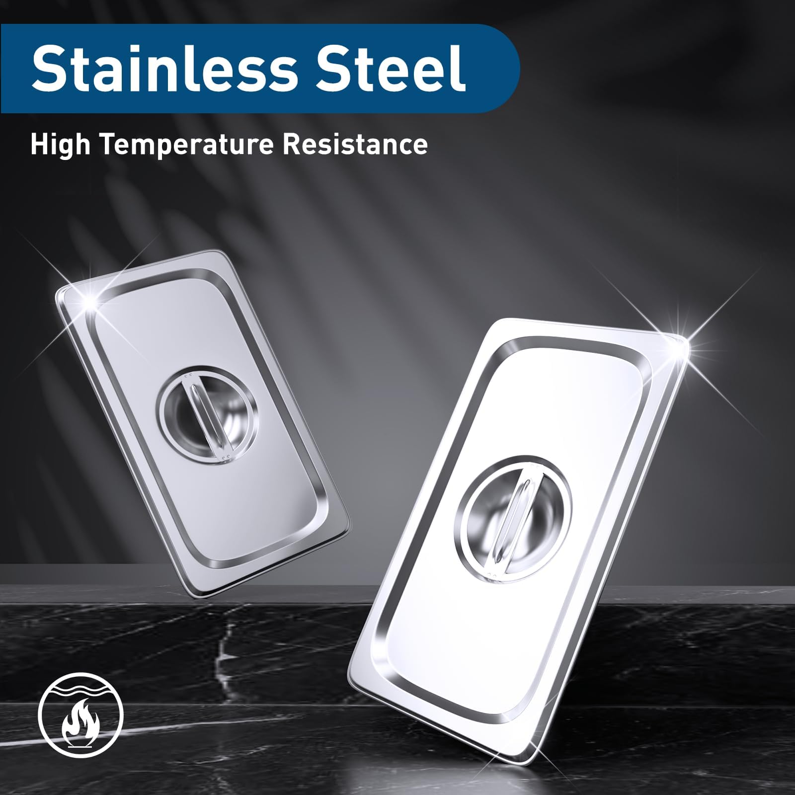 6 Pack 1/3 Size Steam Table Pan Covers, Solid Steam Table Pan Lids, Stainless Steel Hotel Pan Lid with Handle, Catering Food Pan Cover, Silver Buffet Pan Lids, Hotel Pan Cover for Catering