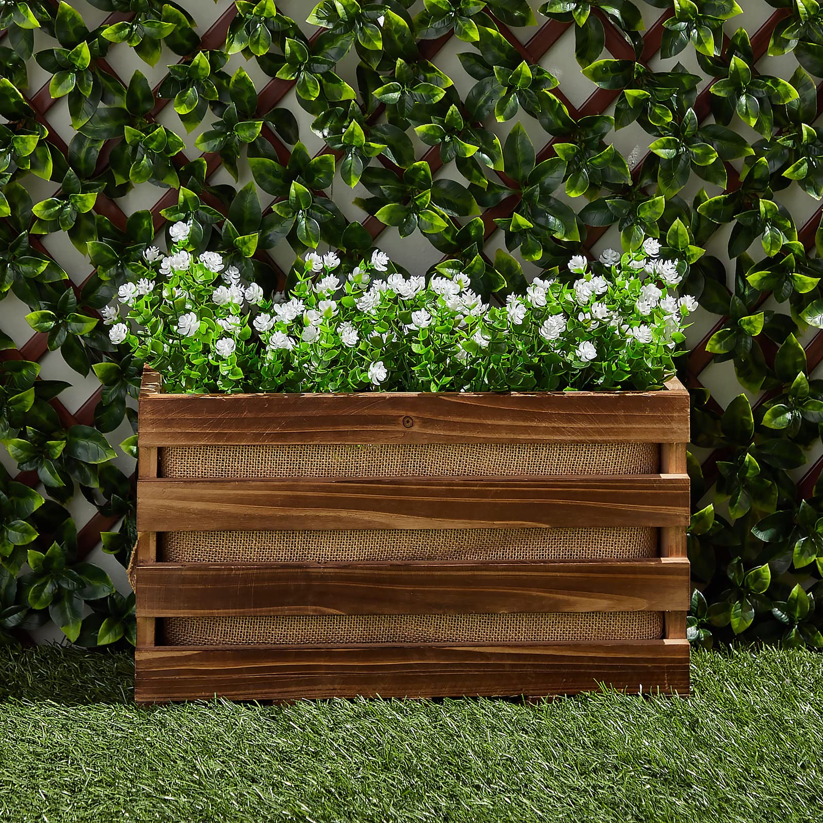 Artificial Outdoor Flowers with Eucalyptus Leaves for Gardens (White, 6 x 13.5 Inches, 8 Bundles)