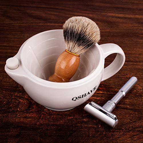 QSHAVE Shaving Scuttle Mug - Keep Lather Always Warm - White Large Deep Size Bowl Handmade Pottery Cup (White)