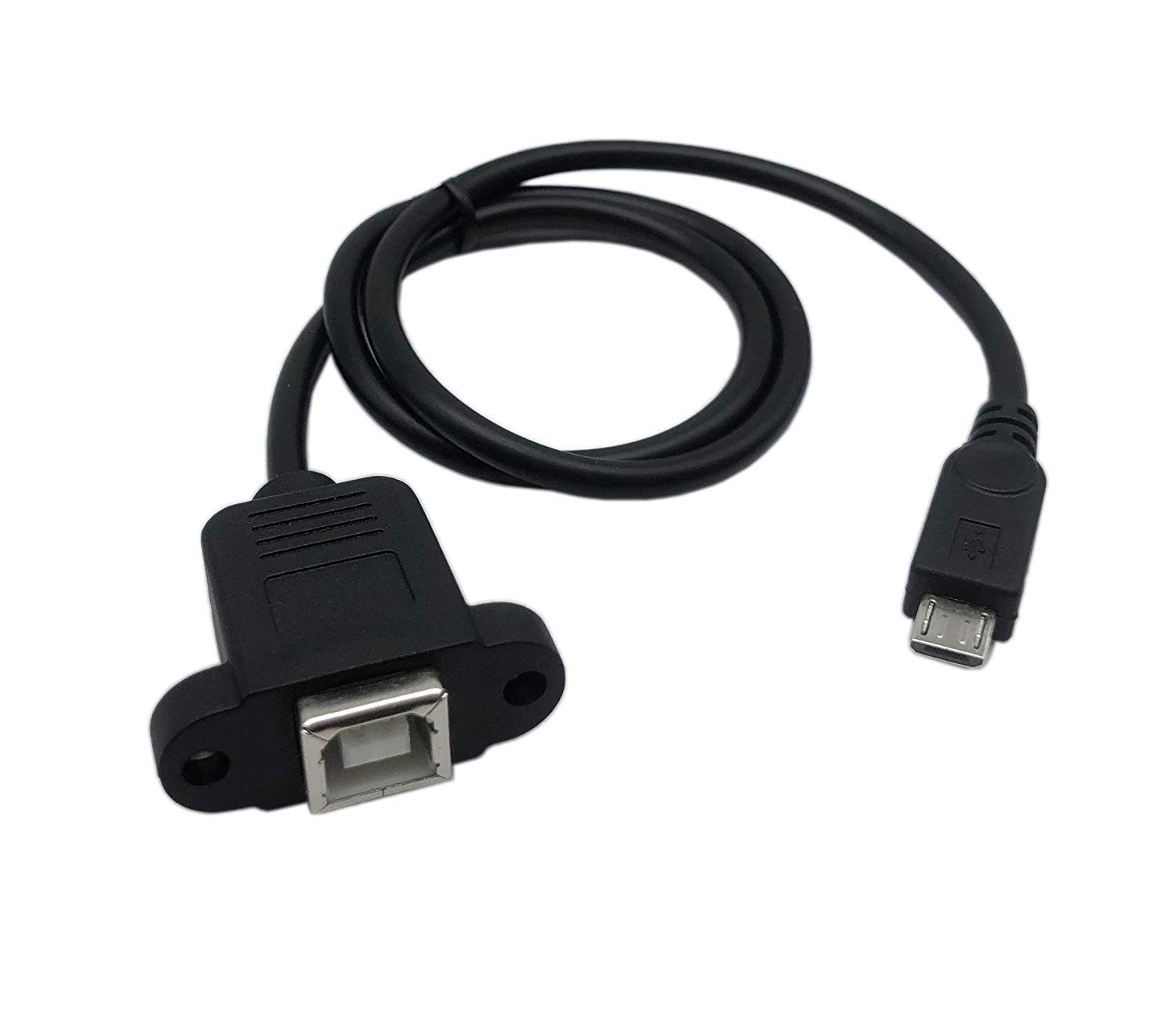 CERRXIAN 50cm Micro USB 5pin Male to USB Type B 2.0 Female Extension Panel Mount Data and Charge Cable with Screws Holes