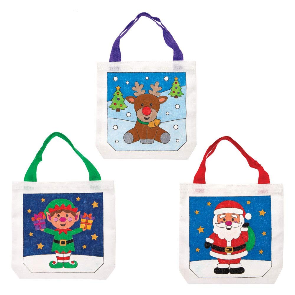 Baker Ross Ltd Christmas color In Fabric Bags, Festive Arts and Crafts (Pack of 3)