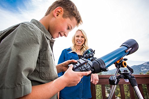Celestron Inspire 100AZ Refractor Smartphone Adapter Built-In Refracting Telescope, Blue (22403)