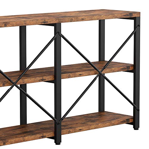 IRONCK Bookshelf Double Wide 3 Tier, Rustic Bookcases, Wood and Metal Bookshelves, Book Shelves for Home Office Decor Display, Easy Assembly