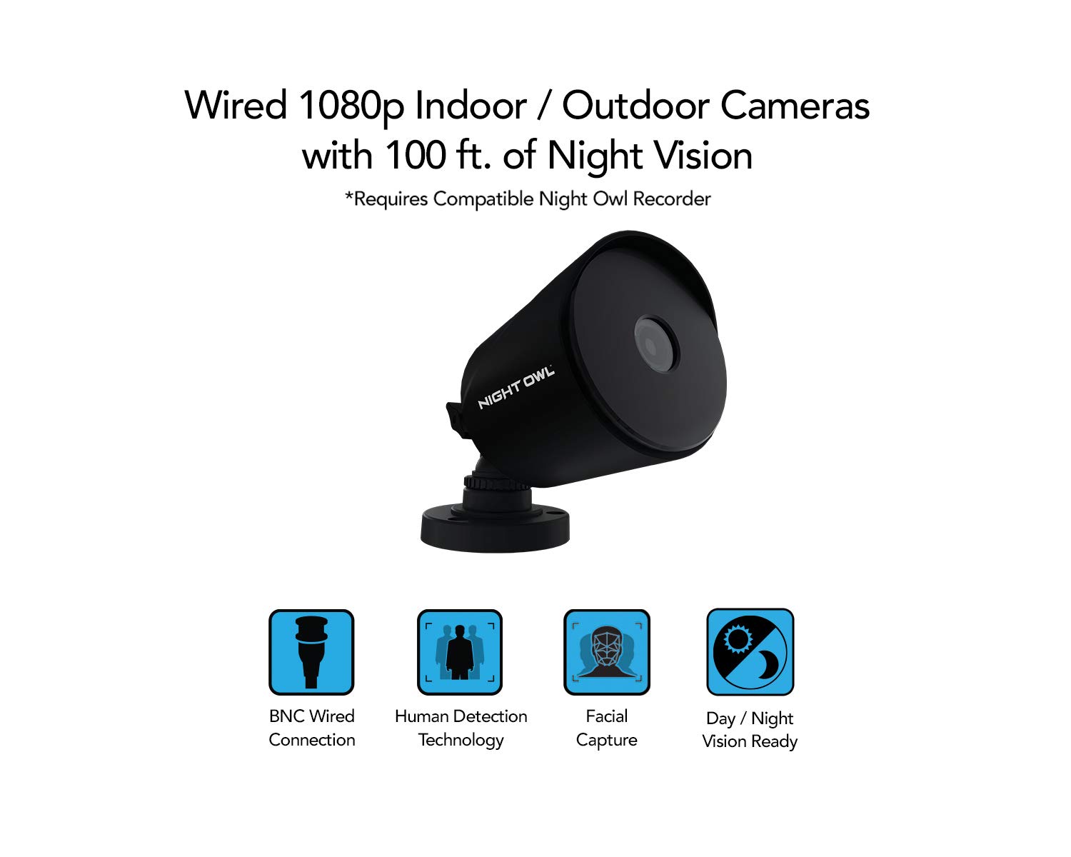 Night Owl 1080p HD Wired Indoor/Outdoor Add-On Cameras, 100 ft. of Night Vision, Wide Viewing Angle and Color Night Vision (2-Pack)