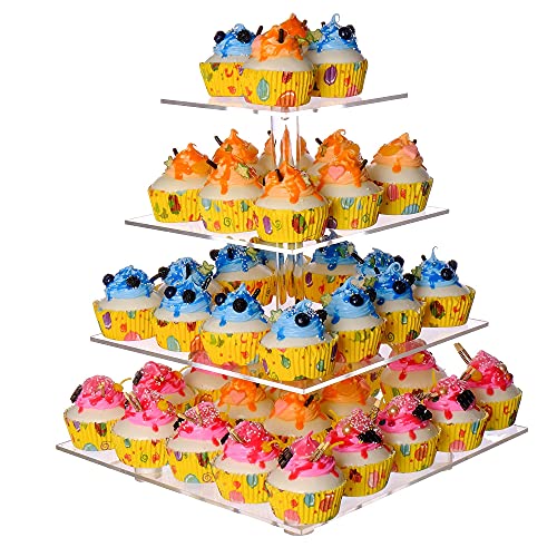 Cupcake Stand, 4 Tier Cupcake Stand for 50 Cupcakes, Square Tiered Cupcake Tower, Clear Acrylic Cupcake Holder, Dessert Stands for Party, Wedding, Birthday, Baby Shower, Halloween