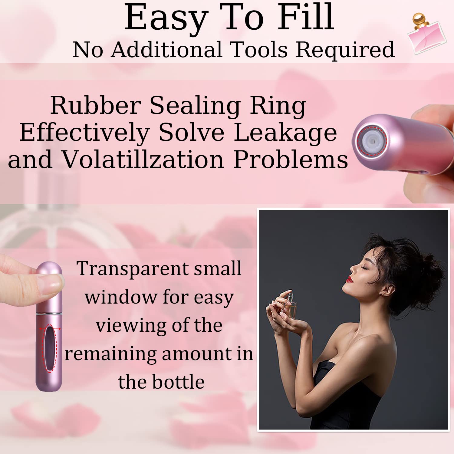 3Pcs Mini Refillable Perfume Atomizer Bottle, Portable Travel Perfume Bottle Refillable, Perfume Scent Pump Case Fragrance Empty Spray Bottle for Traveling and Outgoing (5ml/0.2oz)