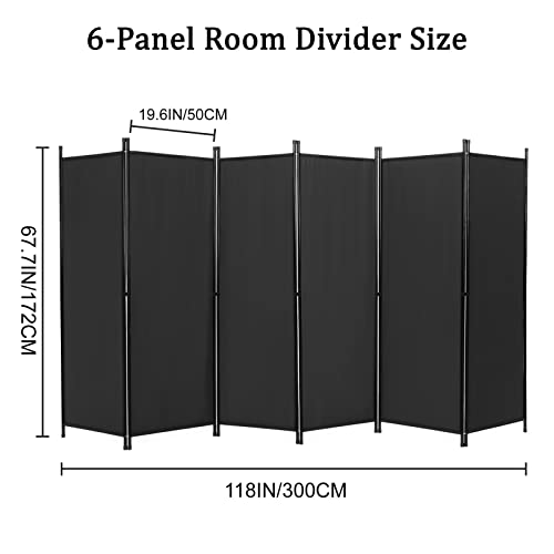 6-Panel Outdoor/Indoor Room Divider,Privacy Furniture Indoor Bedroom (Black)