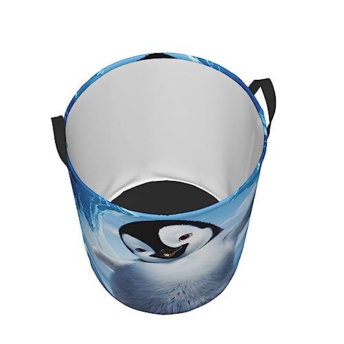 Cute Penguins Baby Taking Pictures Laundry Basket Protable Circular Laundry Hamper Storage Bin Organizer With Handles For Bathroom,Bedroom Clothes