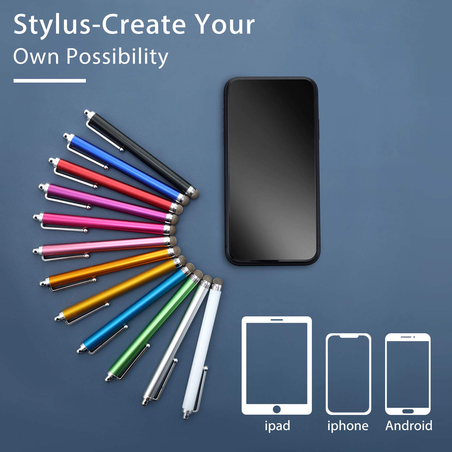 Outus 36 Pieces Stylus Pens Fiber Tip Series Capacitive Stylus Pens for Universal Touch Screen Devices Compatible with iPhone, iPad, Tablet (12 Colors)