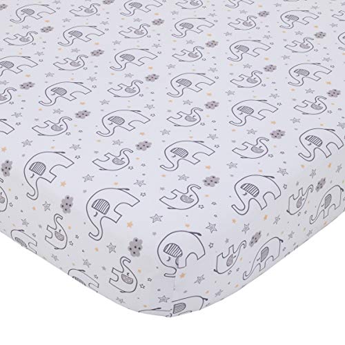Little Love by NoJo Dream Big Little Elephant Grey, White and Gold 3 Piece Mini Crib Bedding Set - Comforter with Two Fitted Mini Crib Sheets