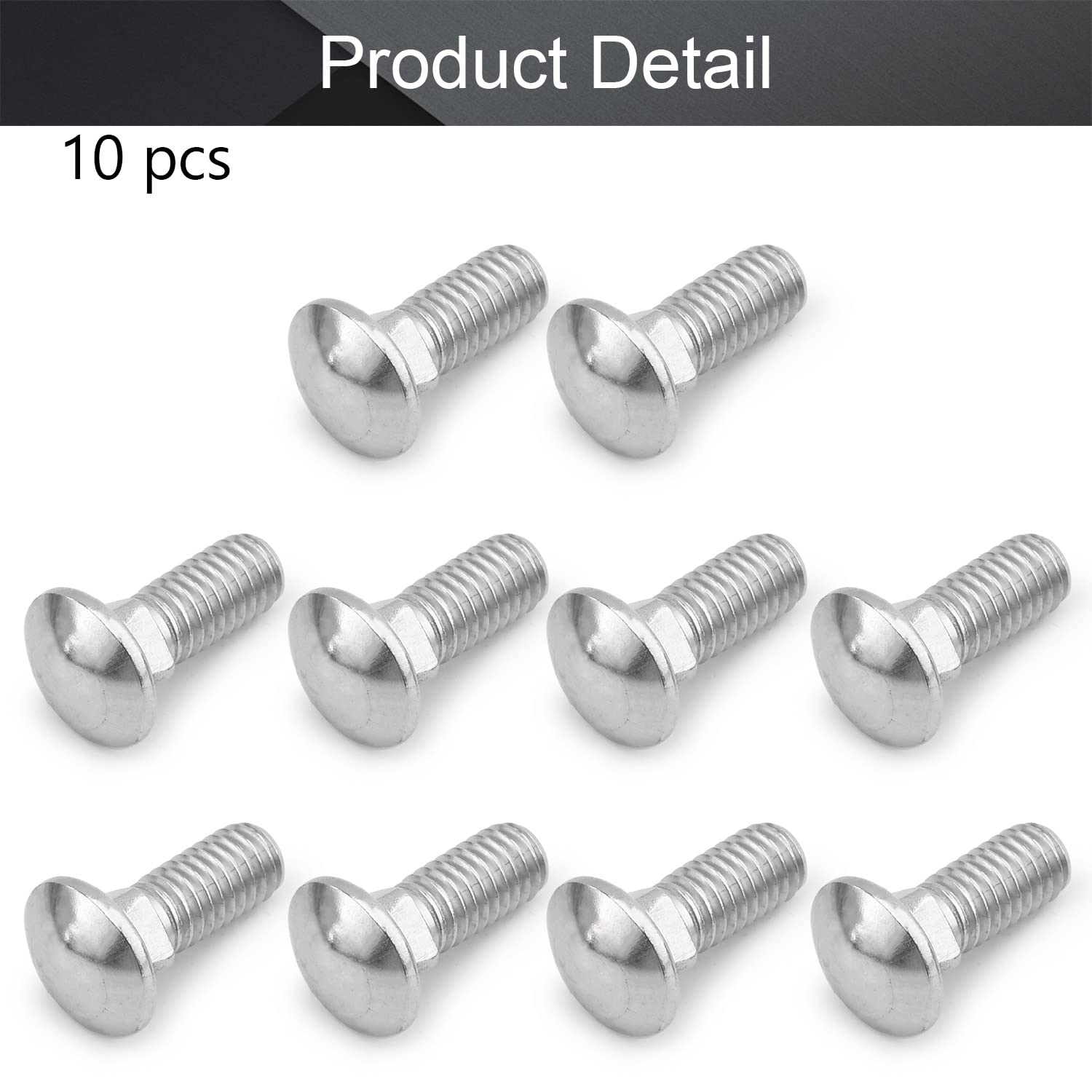 MroMax 10PCS Carriage Bolts M6x16mm Half Round Head Square Neck Bolt Fasteners 304 Stainless Steel Neck Carriage Bolt Silver Tone