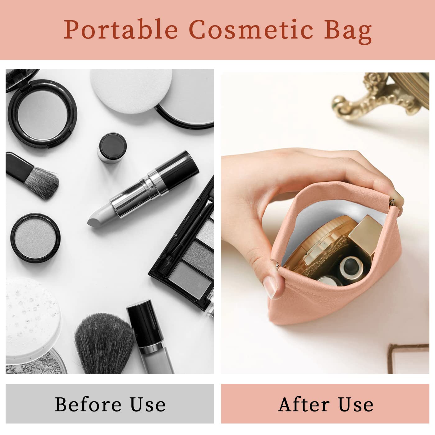 3Pcs Pouchic - Personalized Snap Closure Leather Organizer Pouch, Pocket Cosmetic Bag Squeeze Top, Self Closing Makeup Pouch, Waterproof Portable Small Bag, Women Mini Travel Bag