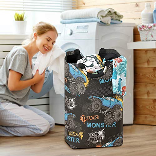 susiyo Abstract Monster Truck Car Laundry Basket Collapsible Laundry Hamper Foldable Dirty Clothes Bag Large Storage Basket with Handles for Kid Room Toy Bin Bathroom Clothing Organizer