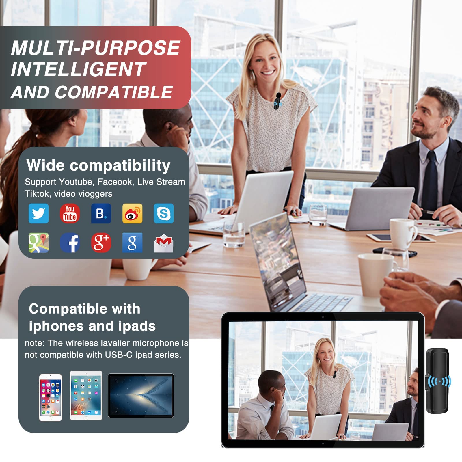 2Pack Wireless Lavalier Microphone with Charging Case for iPhone iPad 2.4GHz Plug & Play Lapel Mic Auto-sync Noise Reduction Wireless Microphone for Recording, YouTube, TikTok, Facebook Live Stream