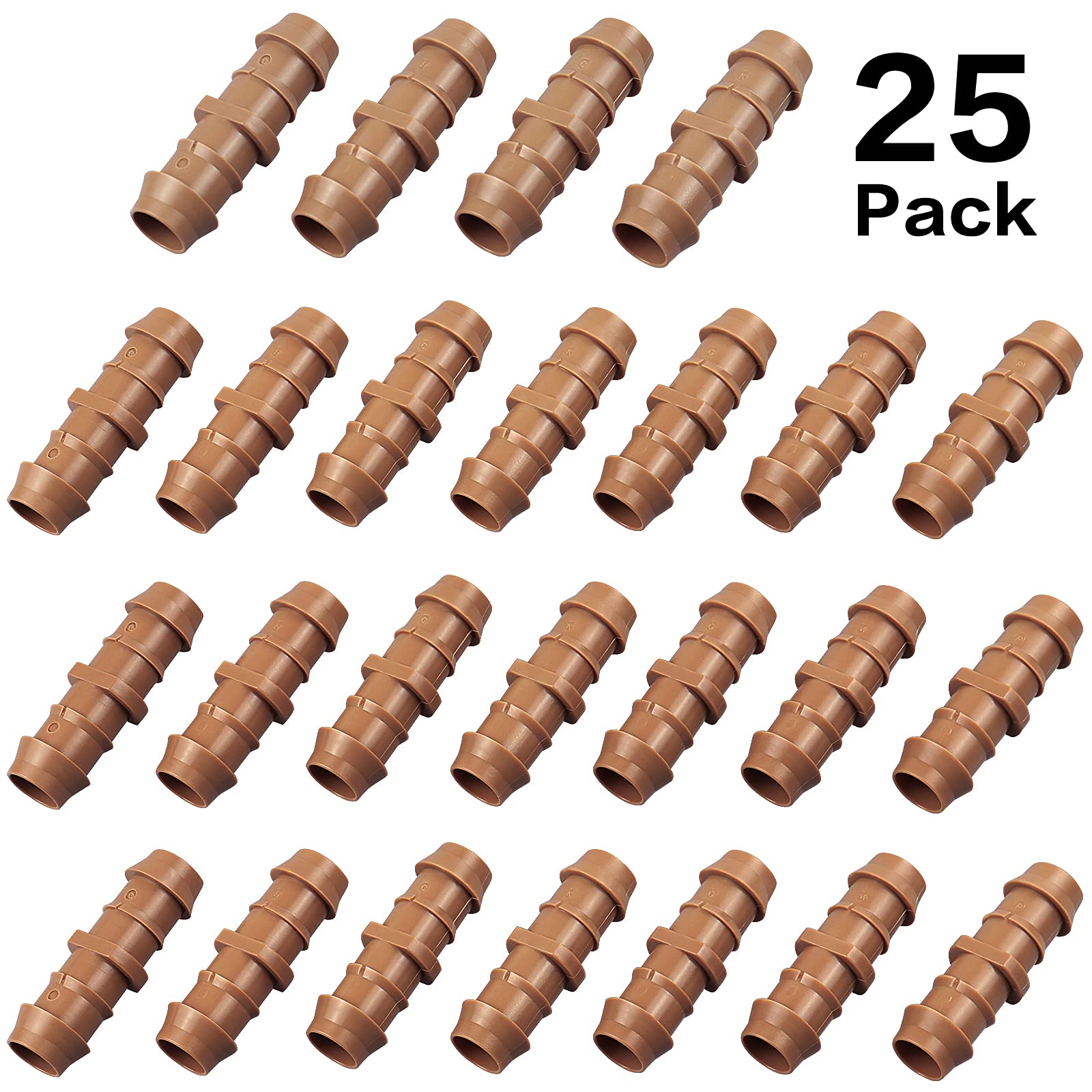 JAYEE 25 Pack Drip Irrigation Barbed Coupling Fittings (17mm) for 1/2" Drip Hose(0.600”ID), Sprinkler Tubing Connector for Drip System
