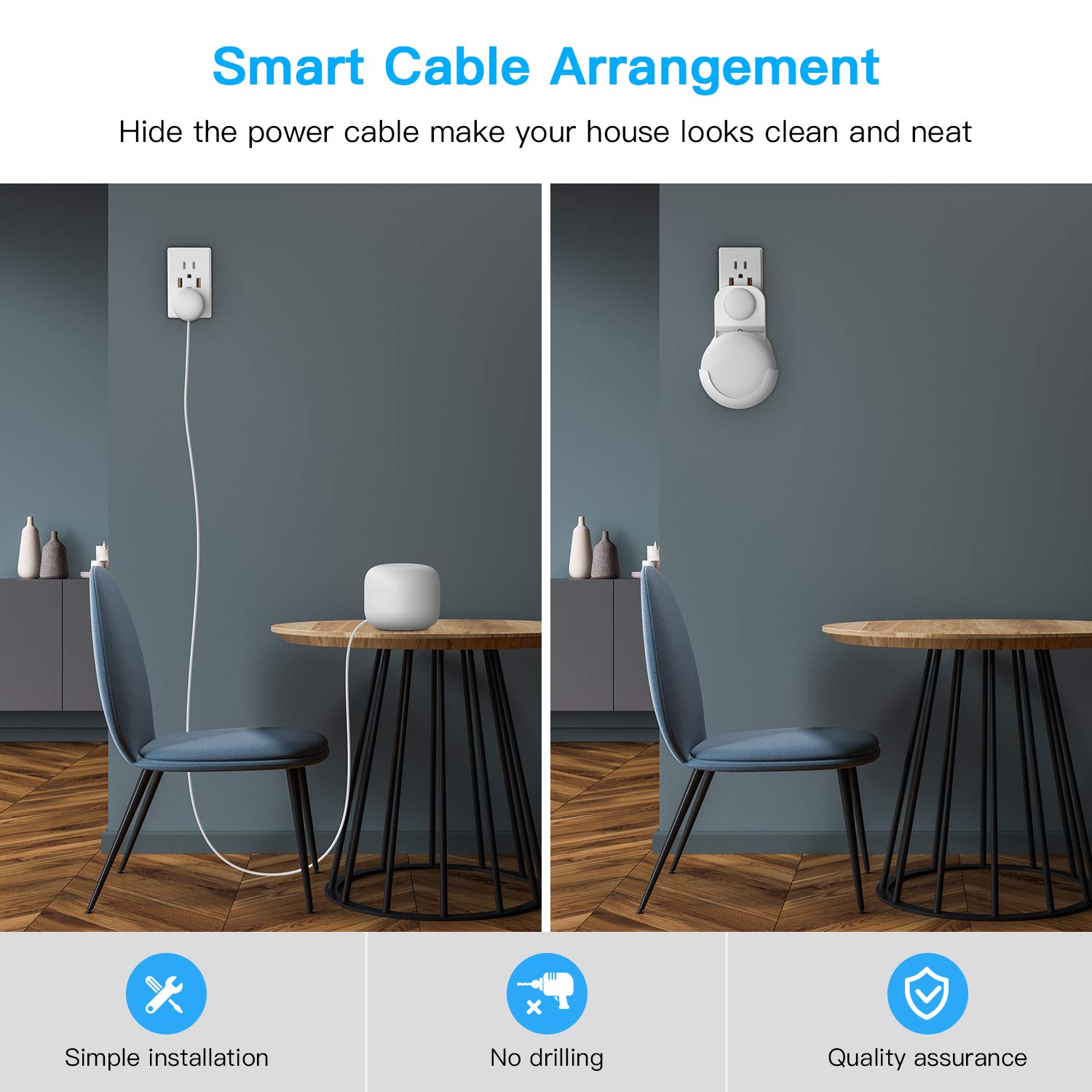 HOLACA Outlet Wall Mount Hanger for Google Nest WiFi Router(2nd Generation), Space Saving Holder, Easy Moved, Cord Management for Google Nest WiFi Router Without Messy Wires and Screws (1 Pack)