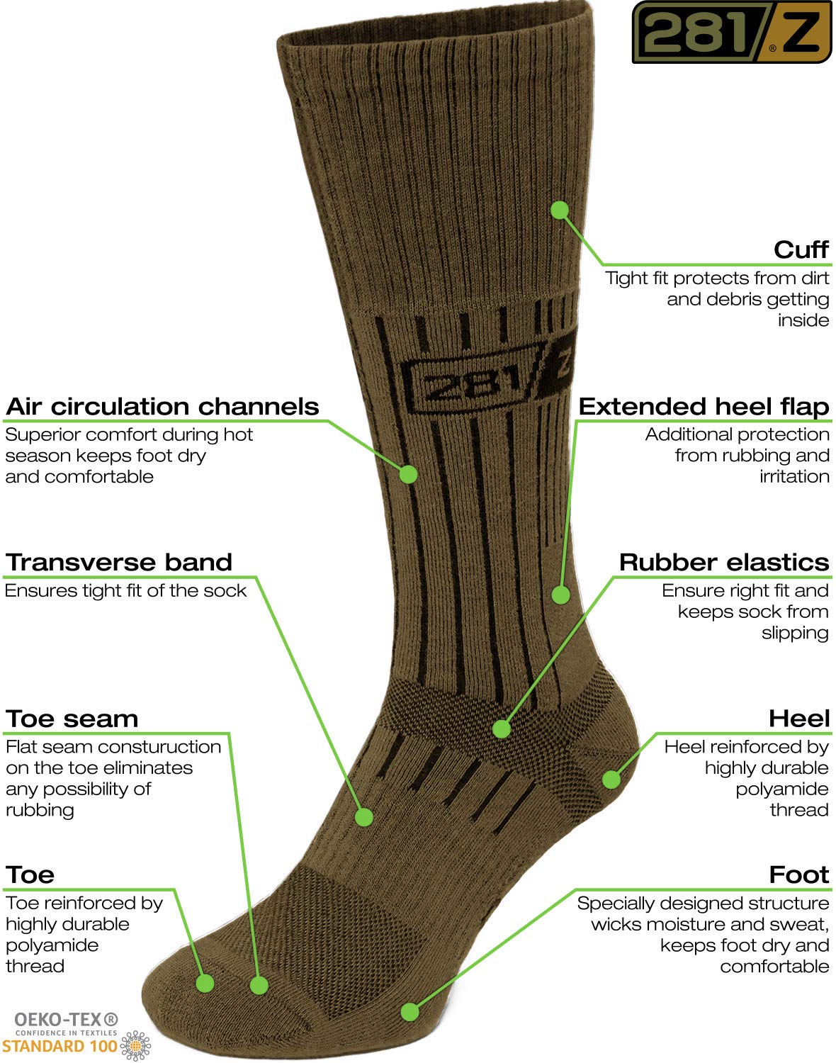 281Z Army Demi Season Breathable Over The Calf Uniform Boot Socks (Coyote Brown)(X-Small 4 Pairs Pack)