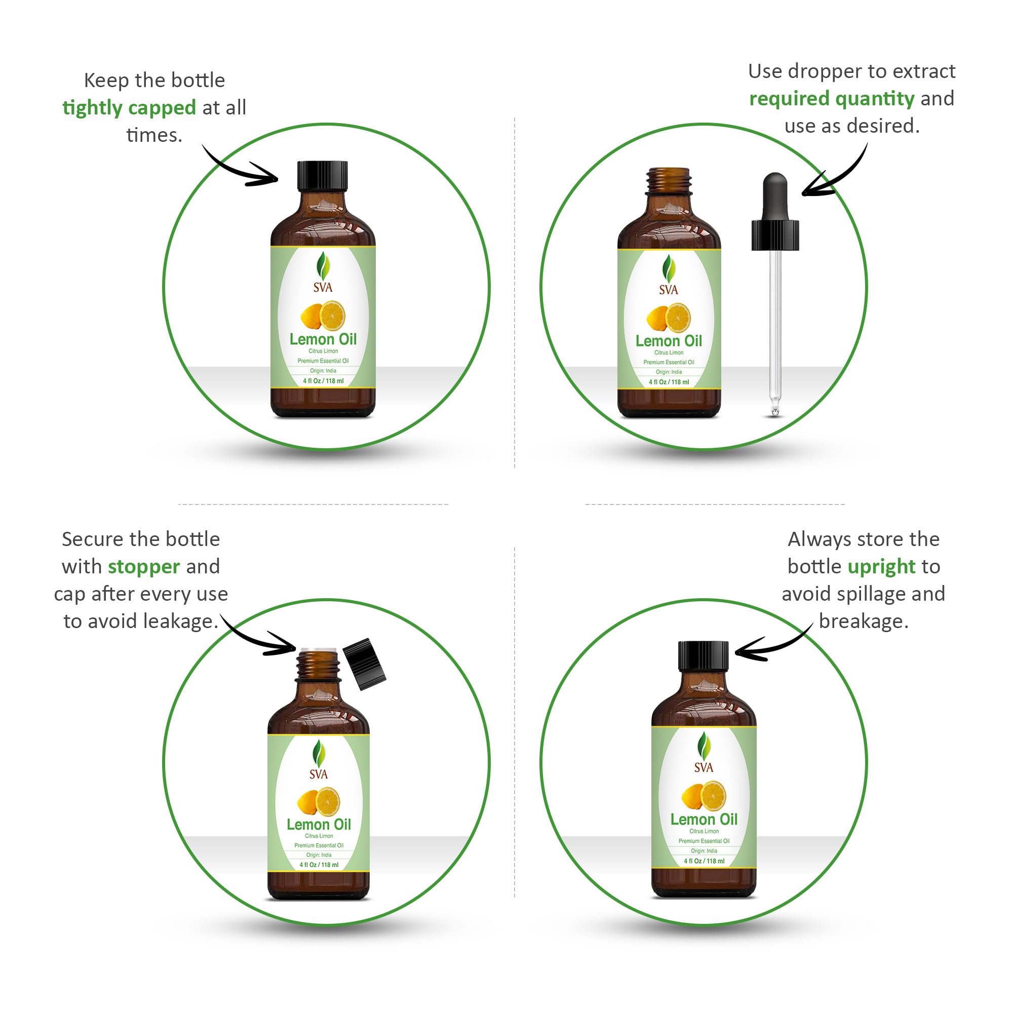 SVA Lemon Essential Oil – 4 Fl Oz – 100% Natural Lemon Oil - for Diffuser, Hair Care, Face, Skin Care, Aromatherapy, Scalp and Body Massage, Soap and Candle Making – with Dropper