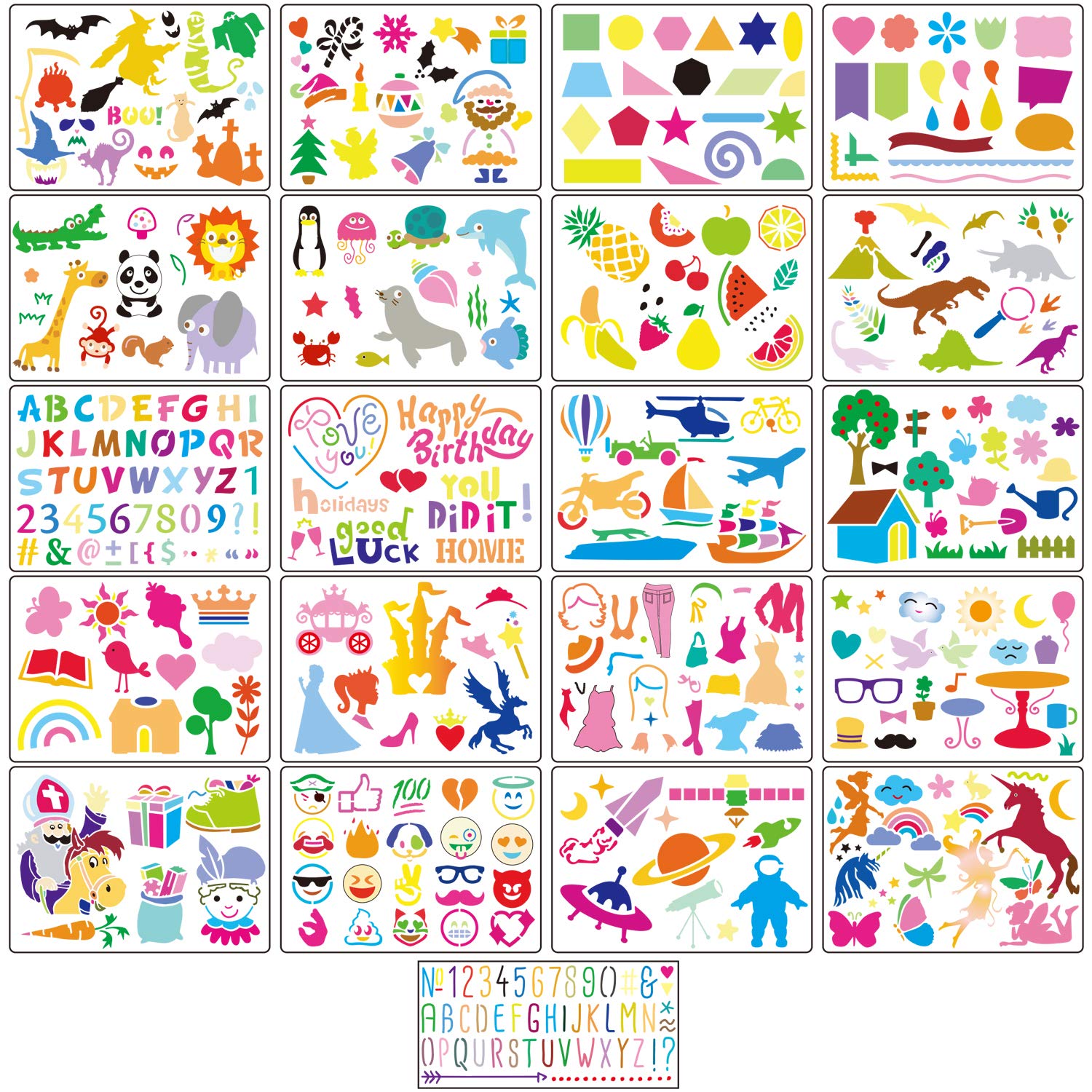 22 Pcs Drawing Painting Stencils for Kids, Over 350 Different Patterns, six Colors of Template for Kids Gift,Washable