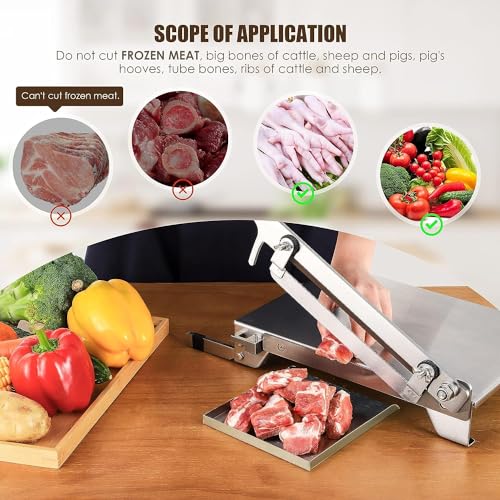 CGOLDENWALL Upgraded Manual Ribs Meat Chopper Slicer Stainless Steel Small Bone Meat Cutter Beef Mutton Household Vegetable Food Slicer Slicing Machine for Home Cooking