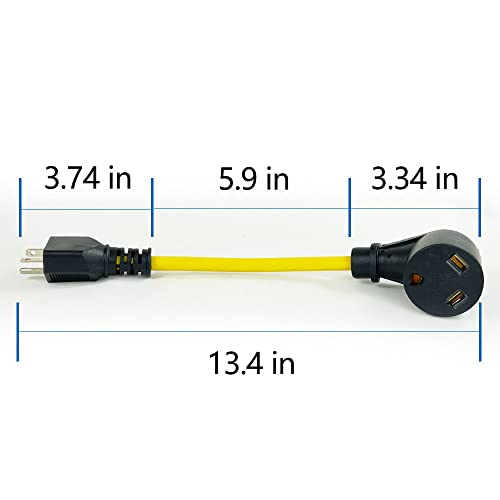 5-15P 3-Pin Male Plug to 10-50R Female Adapter Cord (Yellow)